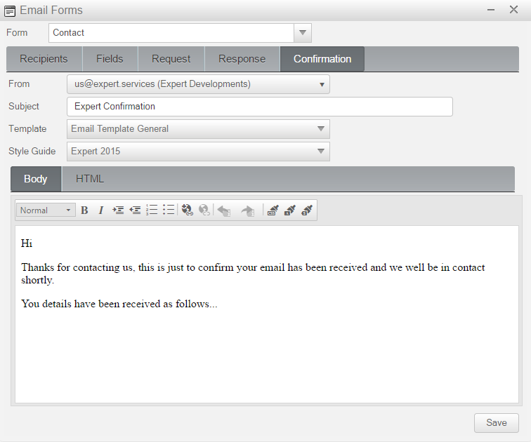 Configuring Email Forms | MoST V4 Help