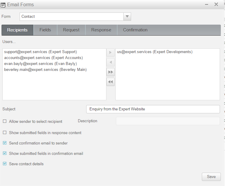 Configuring Email Forms | MoST V4 Help