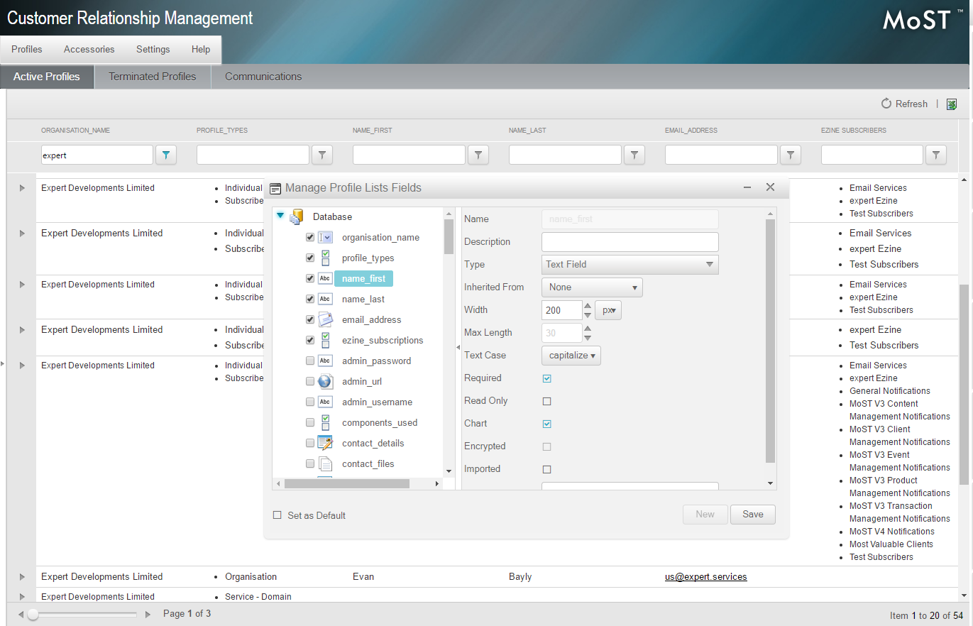 Profile Lists | MoST V4 Help